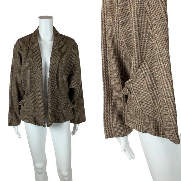 Vintage | Jackets & Coats | Vintage 98s Tweed Jacket Open Brown Pointed ...